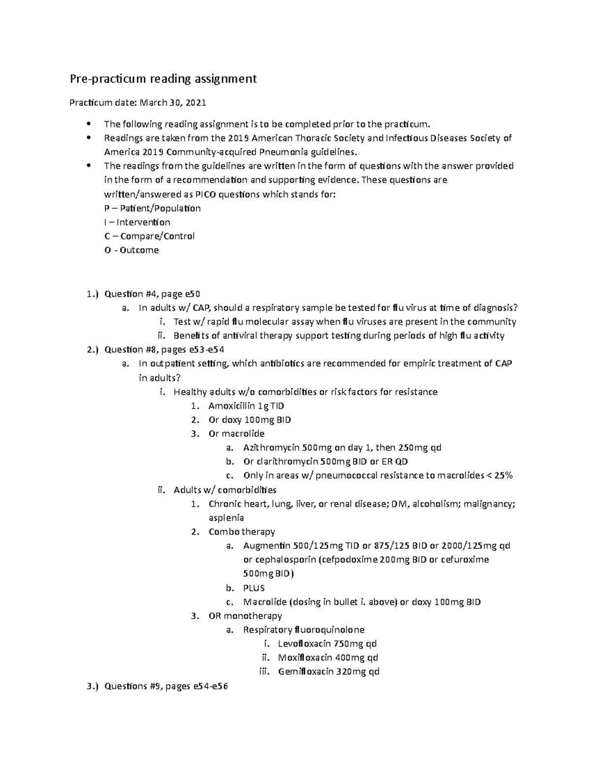 CAP Pre-practicum Assignment - Pre-practicum reading assignment Practicum date: March 30, 2021 ...