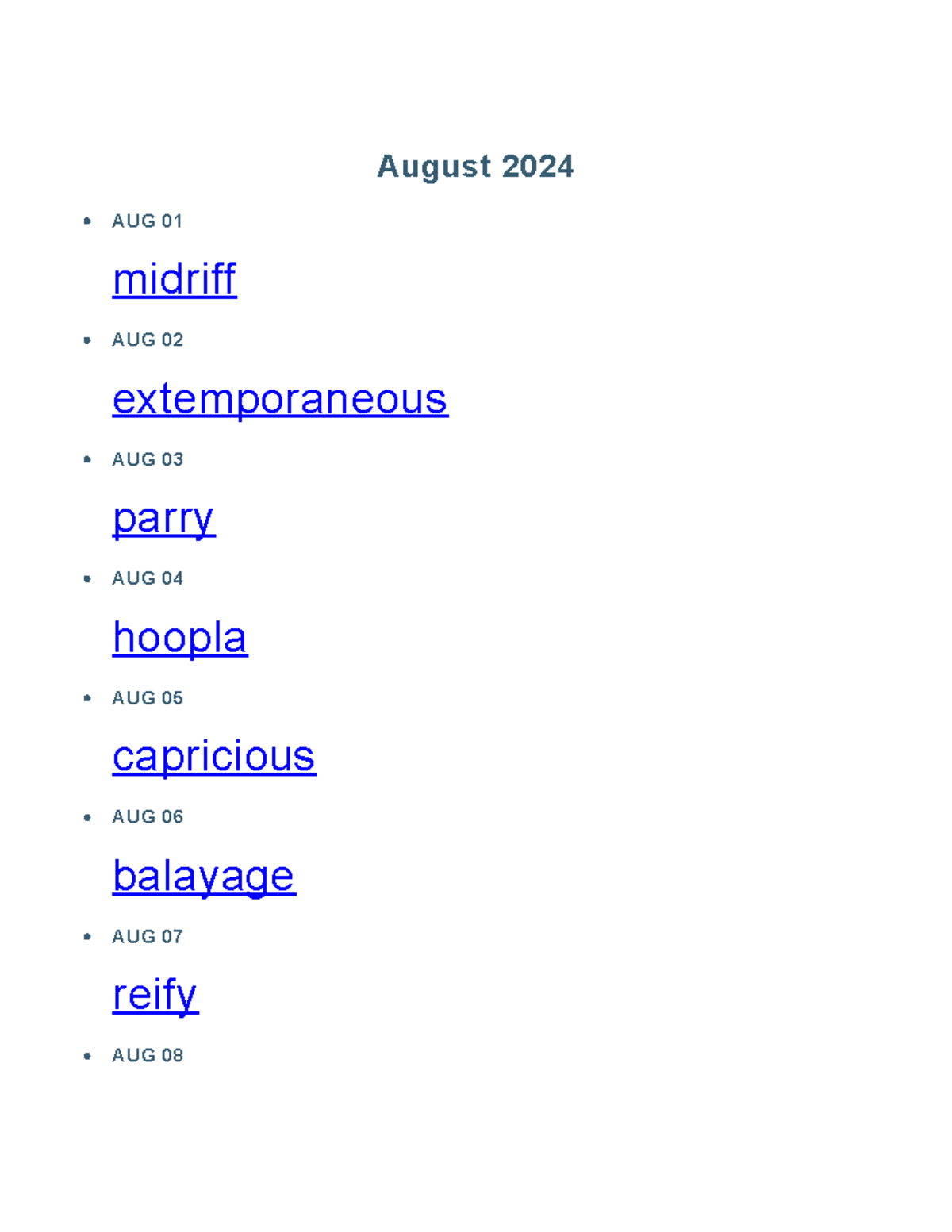 Words of the day - August 2024 AUG 01 midriff AUG 02 extemporaneous AUG ...