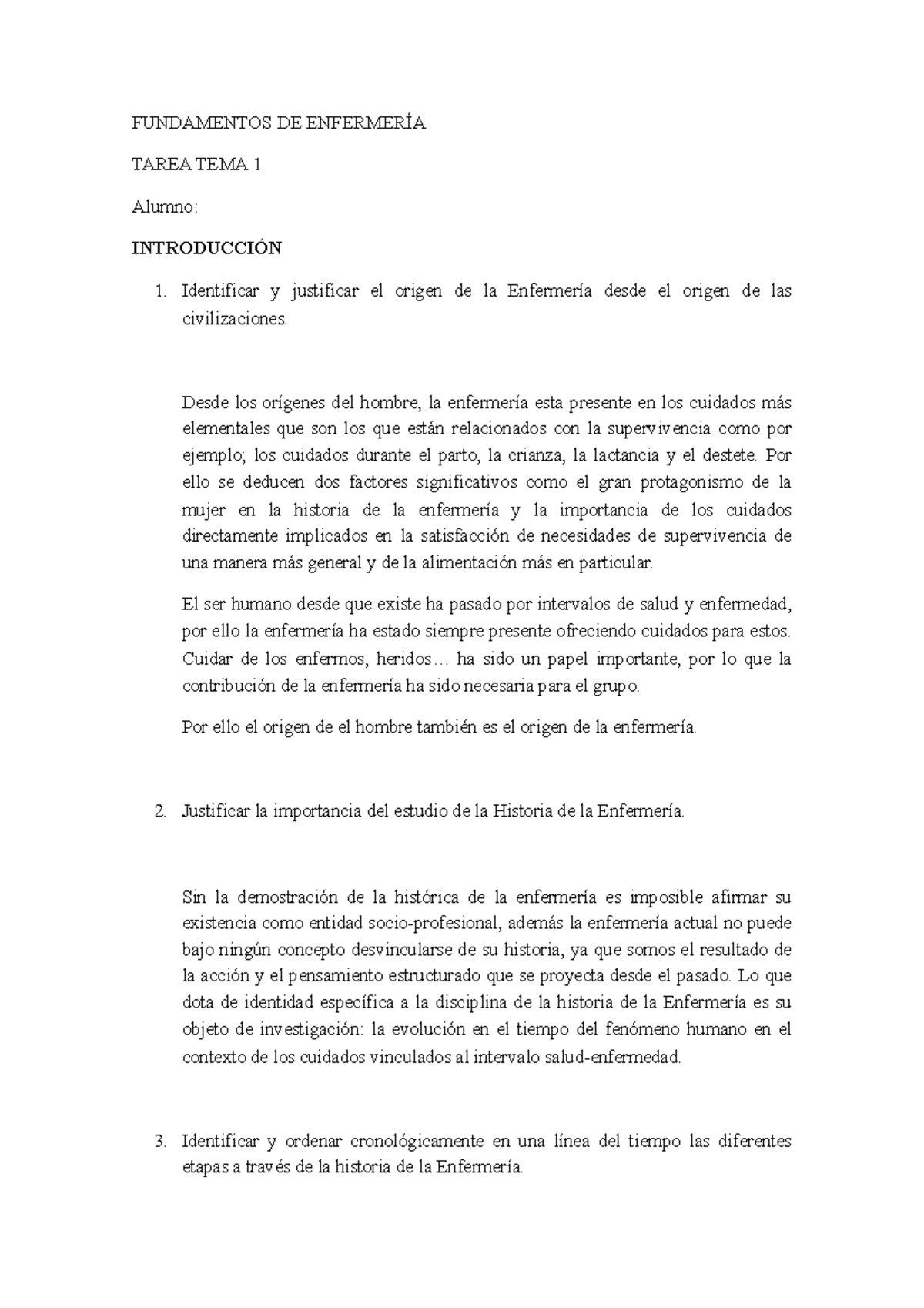 Tarea Plataforma TEMA 1 Y 2 - FUNDAMENTOS DE ENFERMERÍA TAREA TEMA 1 ...