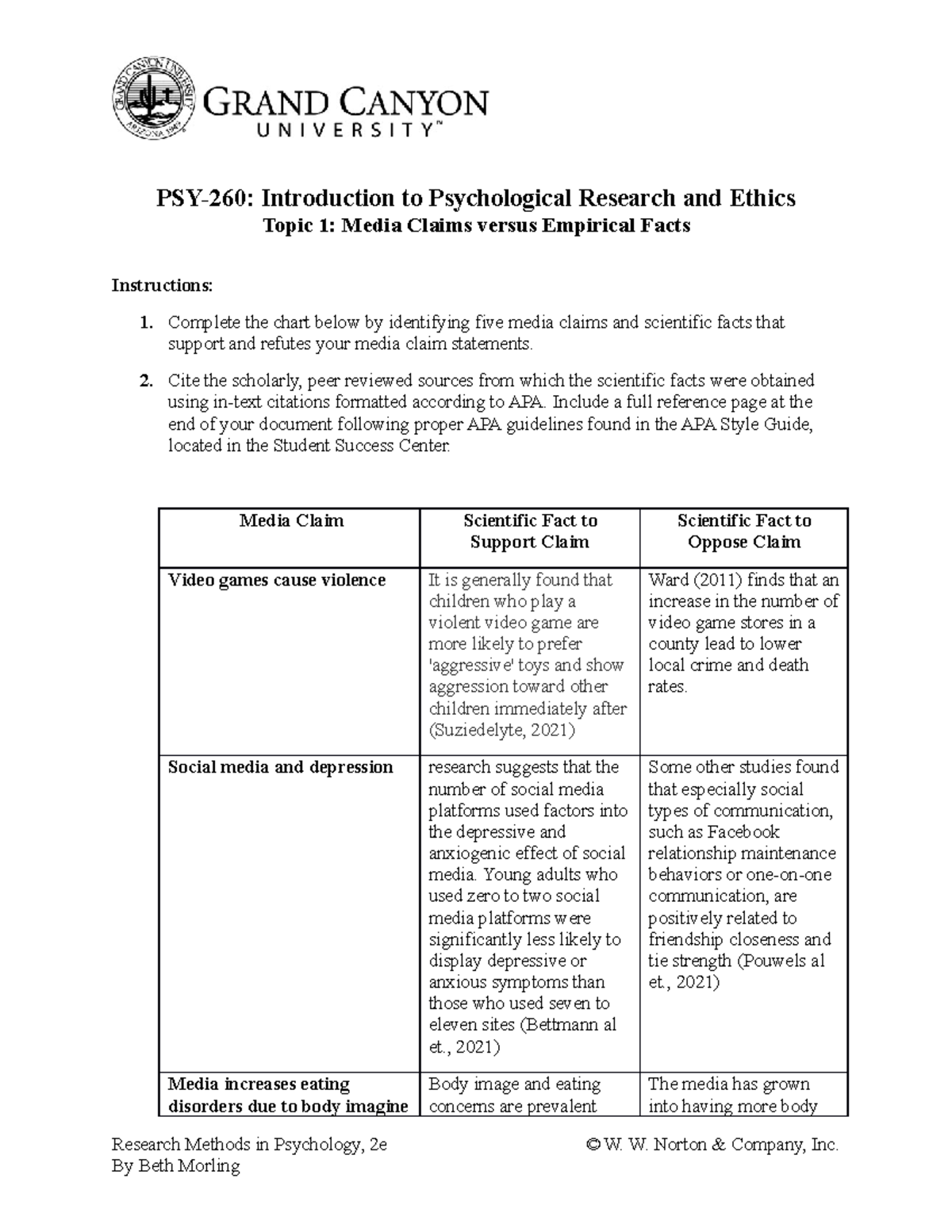 PSY-260 T1-Media-Claims - PSY-260: Introduction to Psychological ...