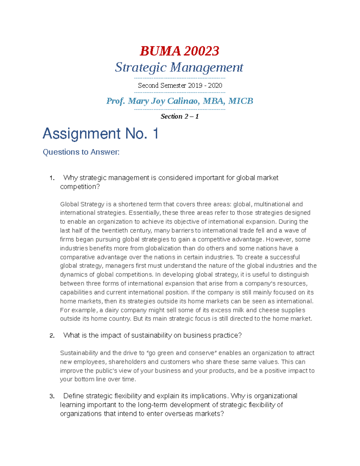 BUMA 2002 3 - Why strategic management is considered important for ...