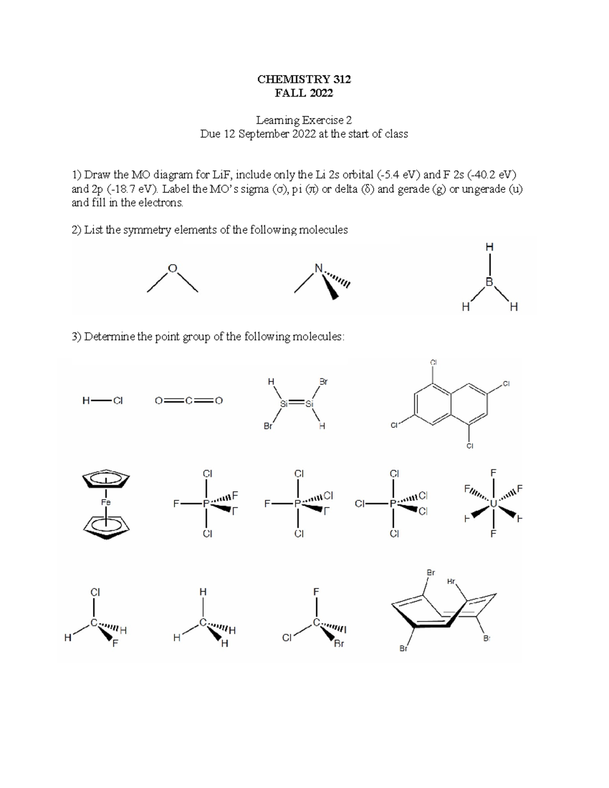 CHEM312 fall 22 ps 2 - PS 2 - CHEMISTRY 312 FALL 2022 Learning Exercise ...