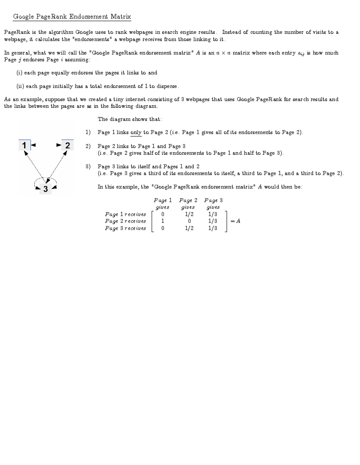 MA122notes lab5 - Google Page Rank - Google PageRank Endorsement Matrix ...