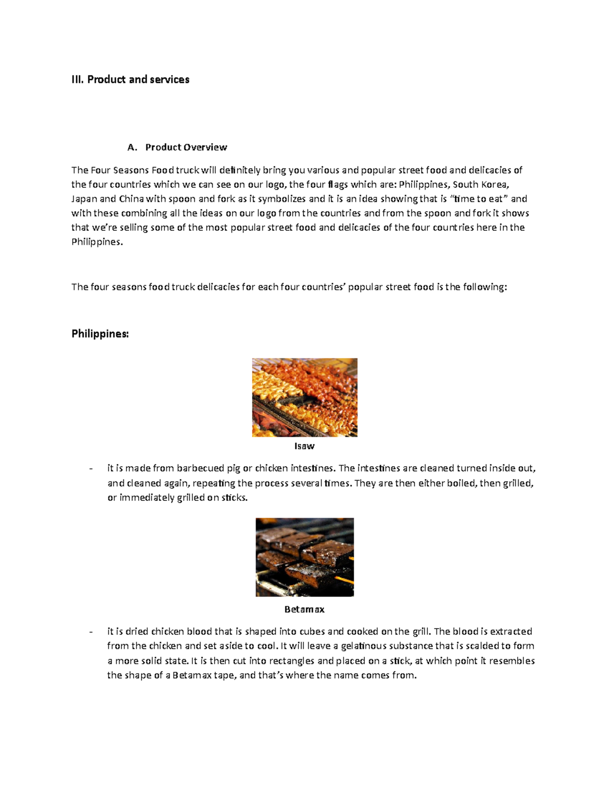 Products AND Services - Business Plans - III. Product and services A ...