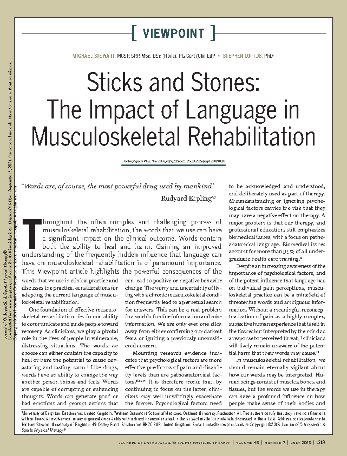 Jospt - Resumen - journal of orthopaedic & sports physical therapy ...