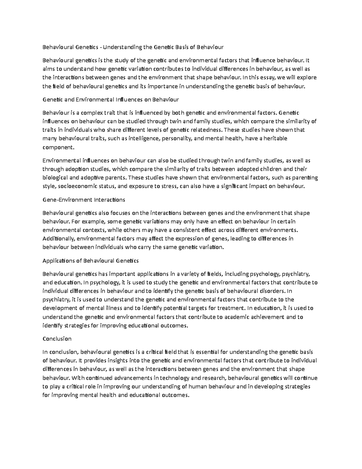 Behavioural Genetics - Understanding the Genetic Basis of Behaviour ...