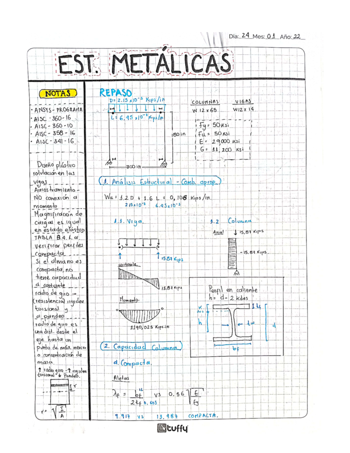 Diseño avanzado de estructuras en acero - Día: 24 Mes: 01 Año: 22 METALICAS NOTAS REPASO ...