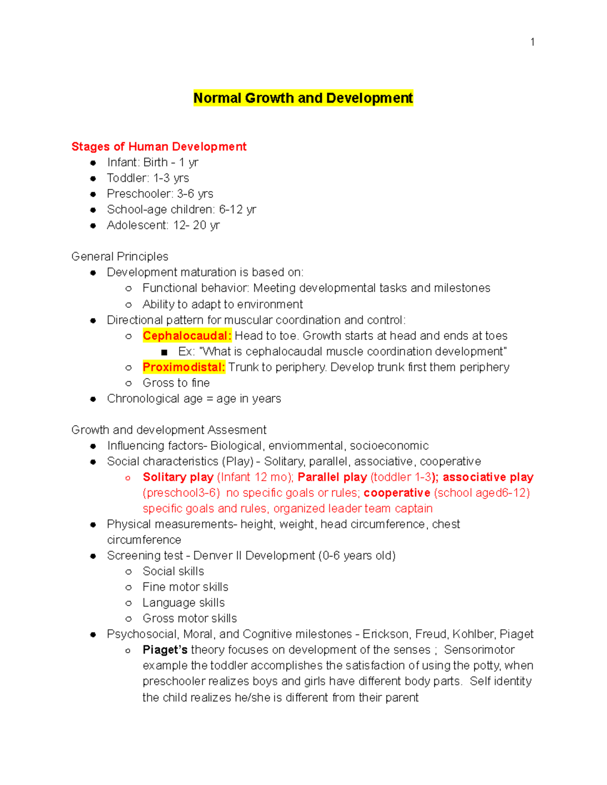 PEDS Exam 1 - Exam 1 review - Normal Growth and Development Stages of ...