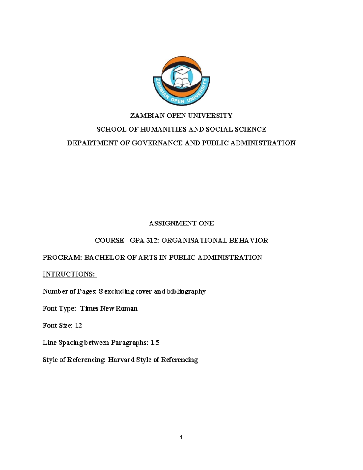 GPA 312 Assignment ONE - Learning Material - Communication Skills - ZAMBIAN OPEN UNIVERSITY ...