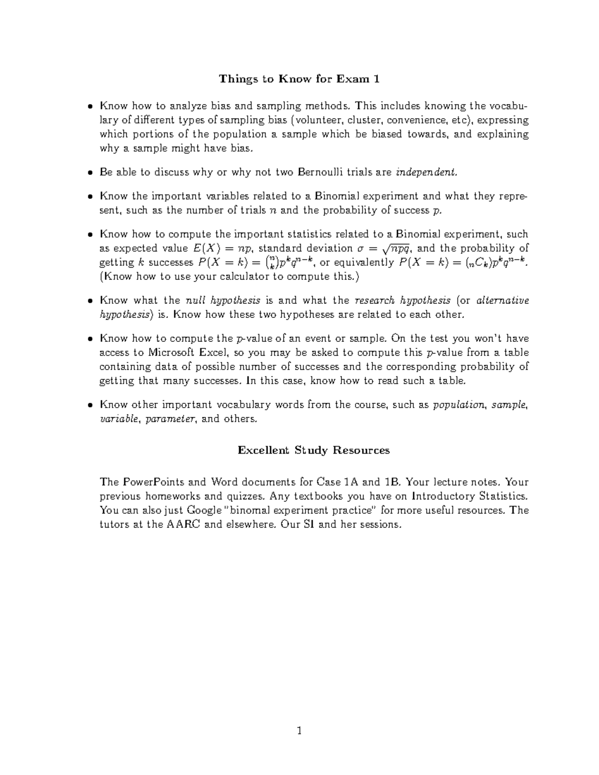 1342 Exam 1 Study Guide - Things to Know for Exam 1 Know how to analyze ...