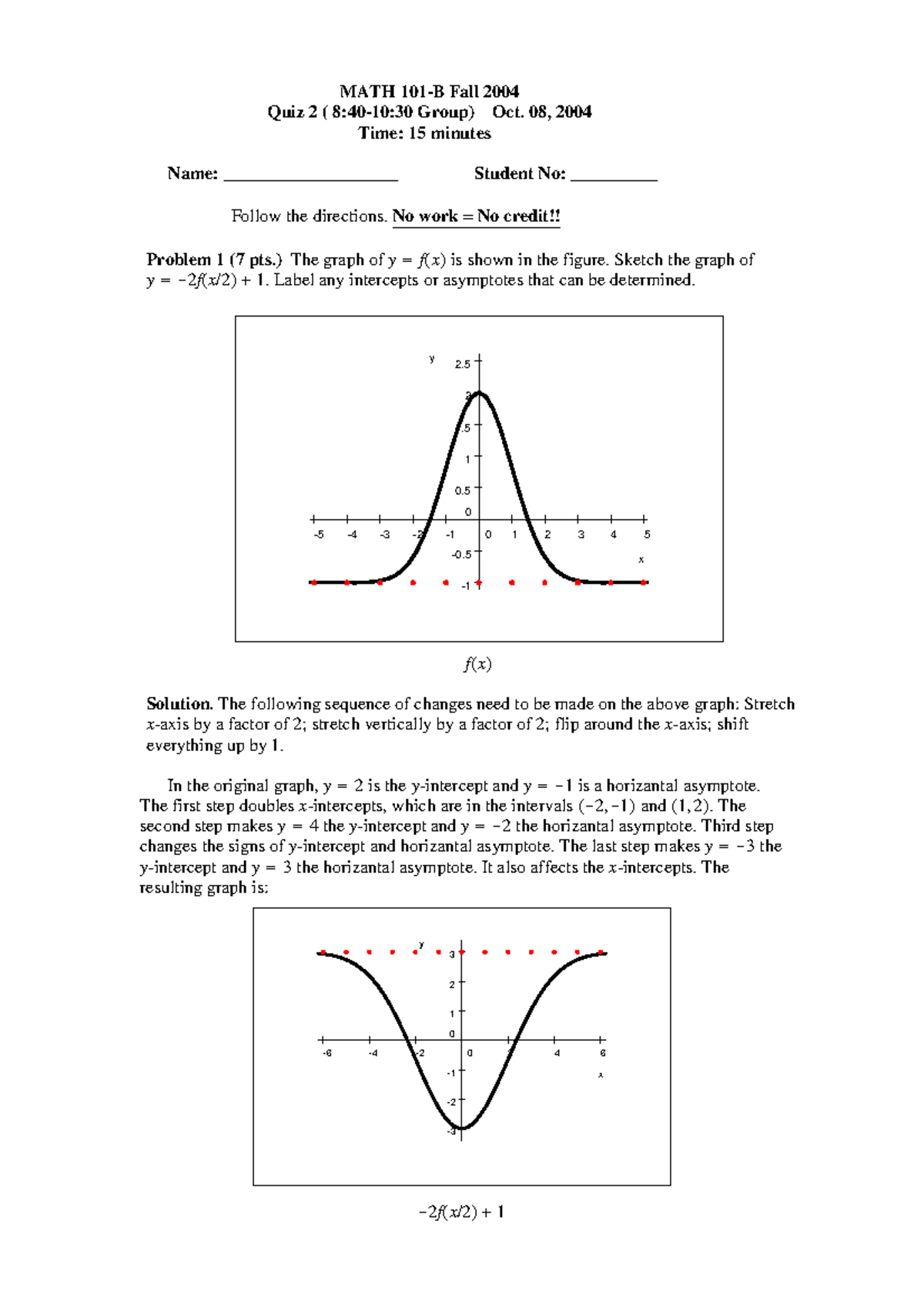 Quiz2-8.40-soln - Math101 quiz - MATH 101-B Fall 2004 Quiz 2 ( 8:40-10: ...