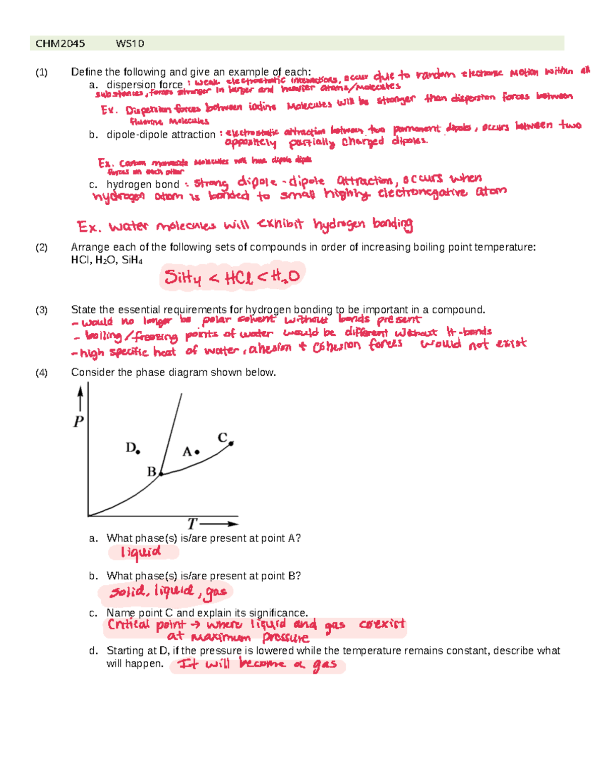 Ws10x - WORKSHEET - CHM2045 WS (1) Define the following and give an ...