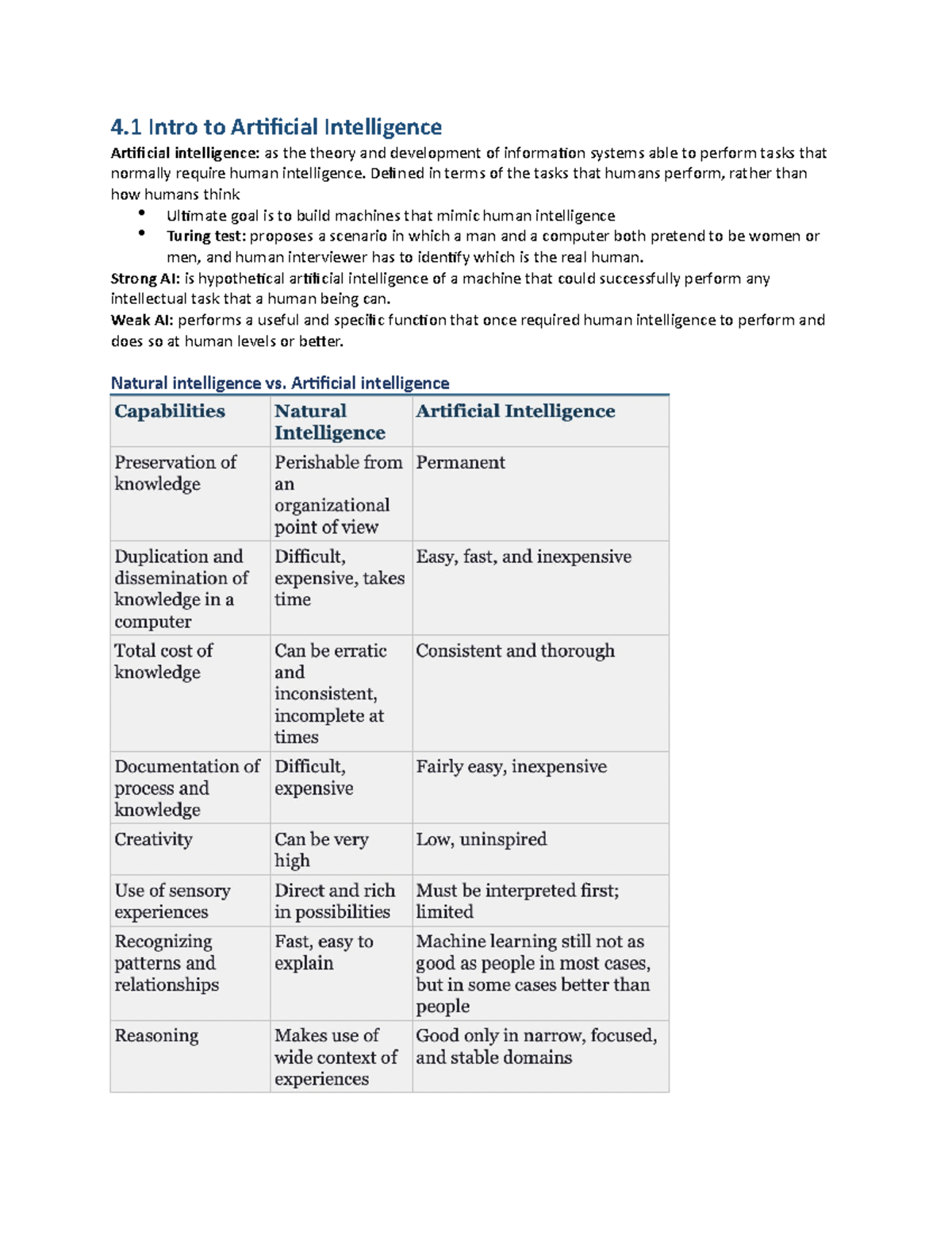 TG4- Artificial intelligence - 4 Intro to Artificial Intelligence Artificial intelligence: as ...