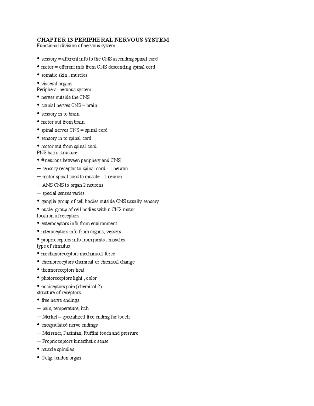 Anat 13 - PNS anatomy notes - CHAPTER 13 PERIPHERAL NERVOUS SYSTEM ...