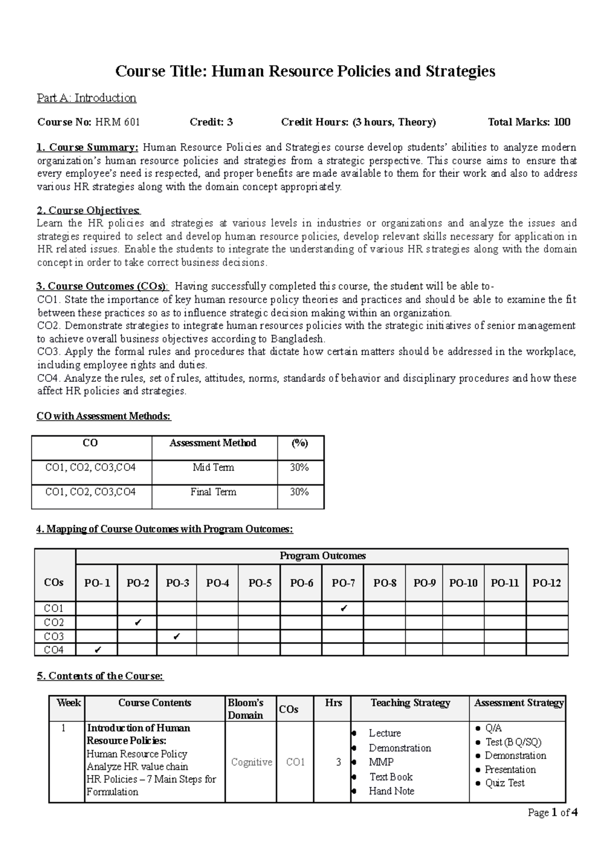 EMBA - HRM 601 - Human Resource Policies and Strategies - Course Title: Human Resource Policies ...