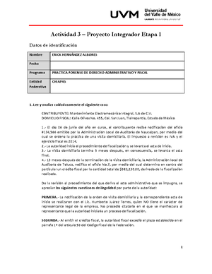 Actividad 5 _ Proyecto integrador etapa 2 - Actividad 5 – Proyecto Integrador Etapa 2 Datos de ...