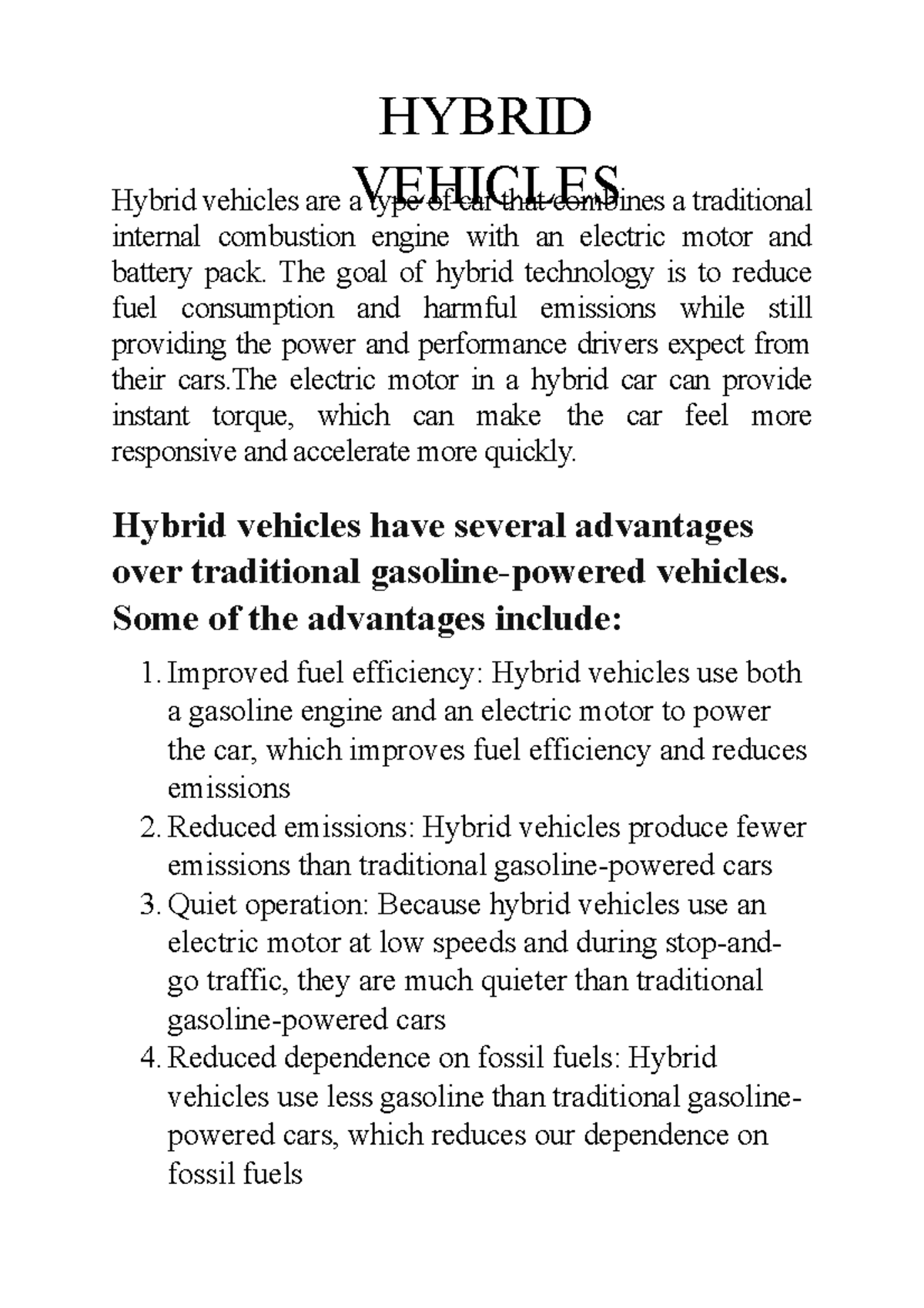 Research on hybrid vechile - Hybrid vehicles are a type of car that ...