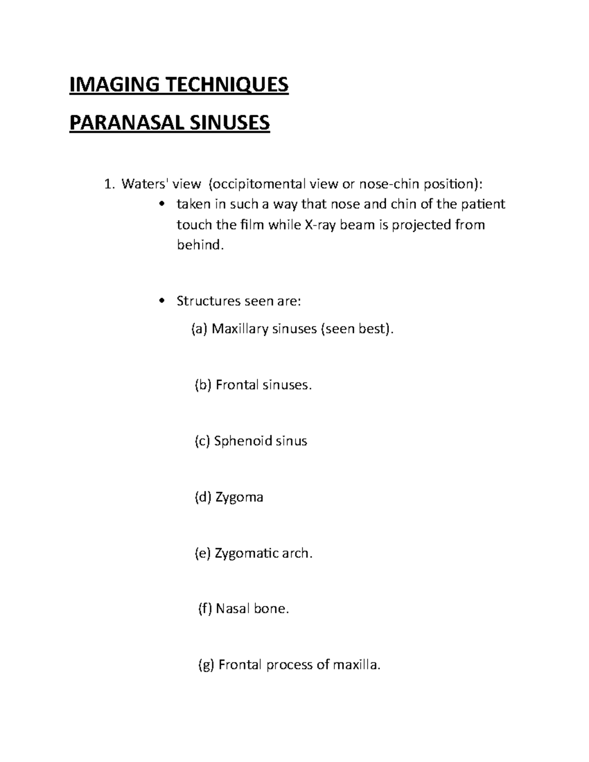 Imaging - paranasal sinus - IMAGING TECHNIQUES PARANASAL SINUSES Waters ...