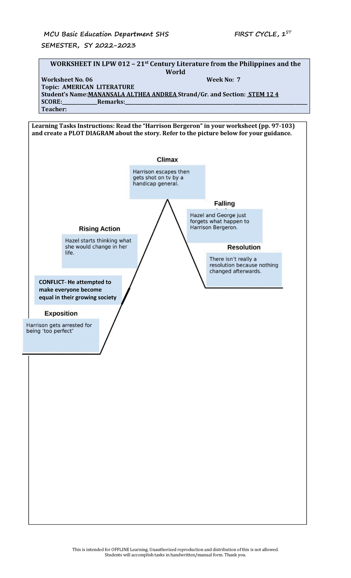LPW Worksheet 6 - MCU Basic Education Department SHS FIRST CYCLE, 1 ST ...