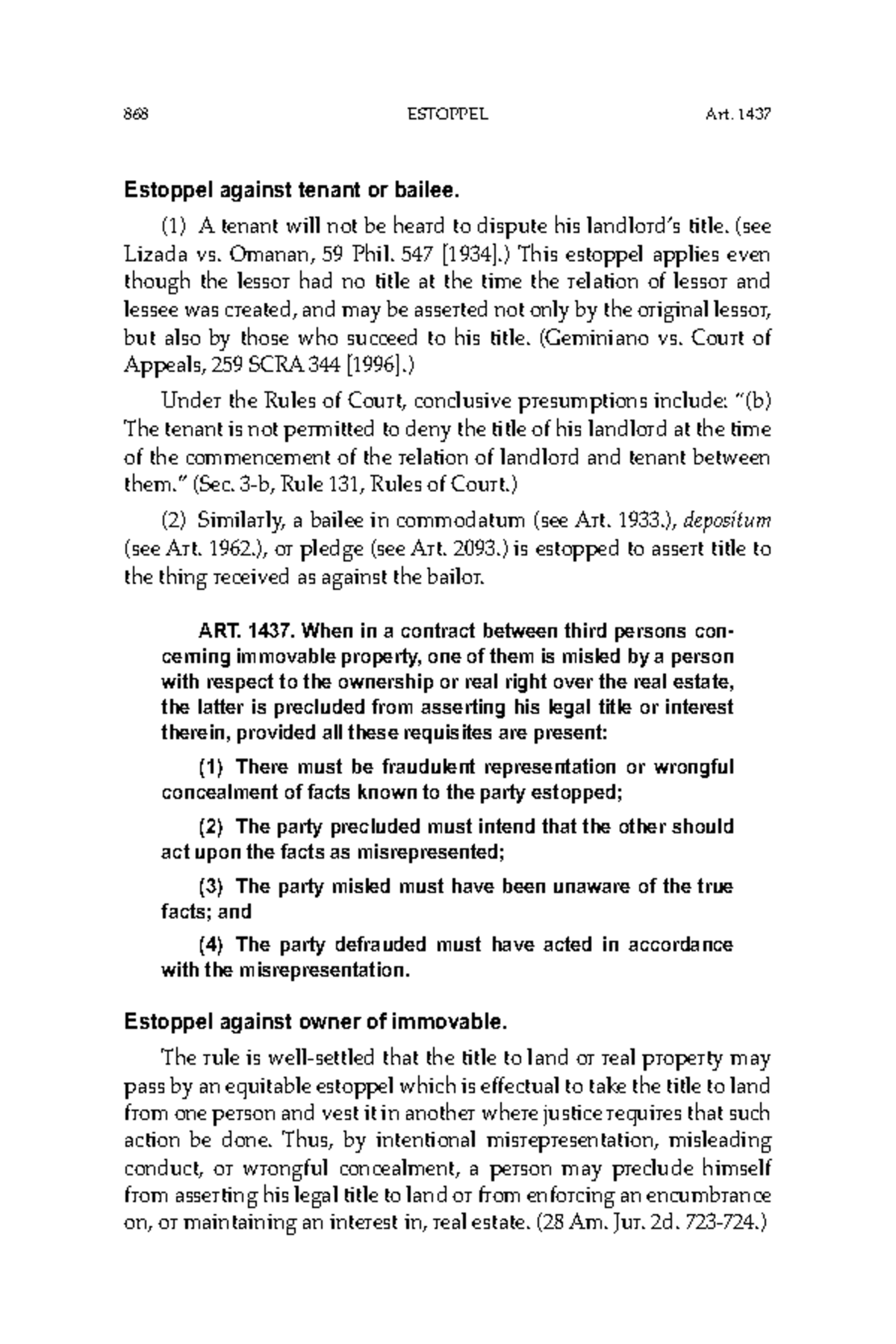 Oblicon -290 - Book: Hector De Leon - 868 ESTOPPEL Estoppel against ...