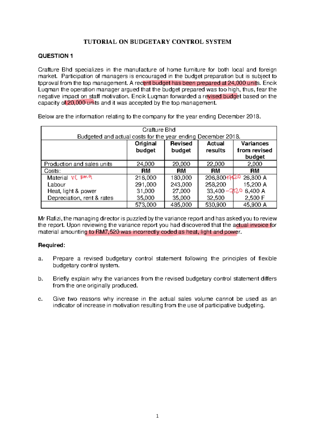 Maf551 flexible budget - TUTORIAL ON BUDGETARY CONTROL SYSTEM QUESTION ...