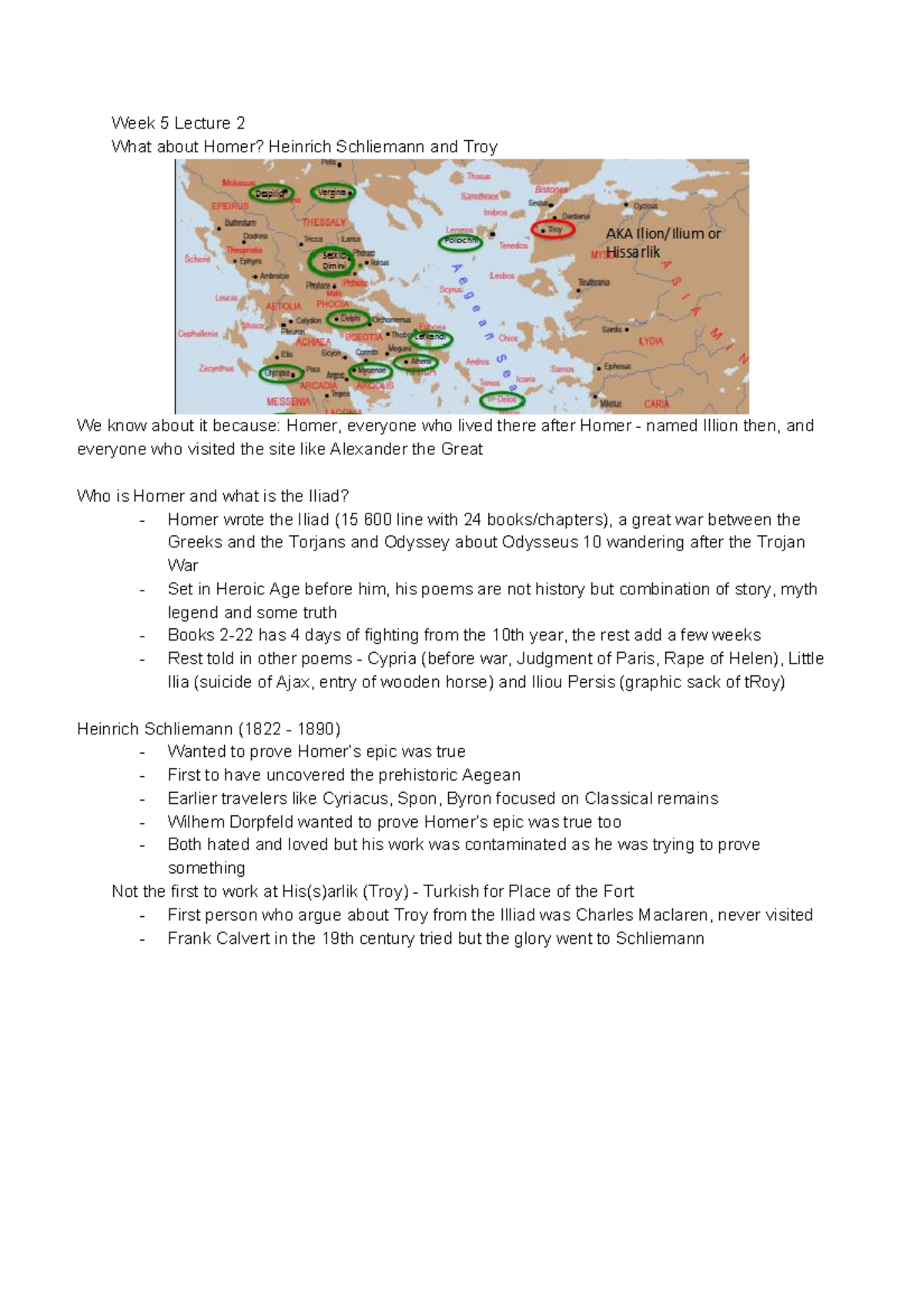 Week 5 Lecture 2 - Troy - Week 5 Lecture 2 What about Homer? Heinrich Schliemann and Troy We ...