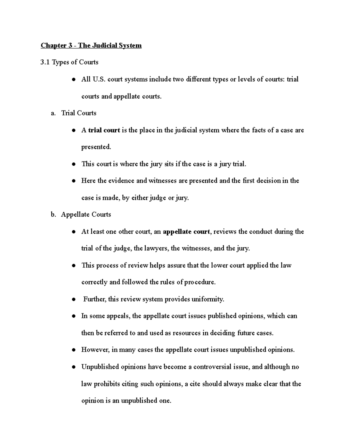 BUS 204 - Chapter 3 Notes - Chapter 3 - The Judicial System 3 Types of ...