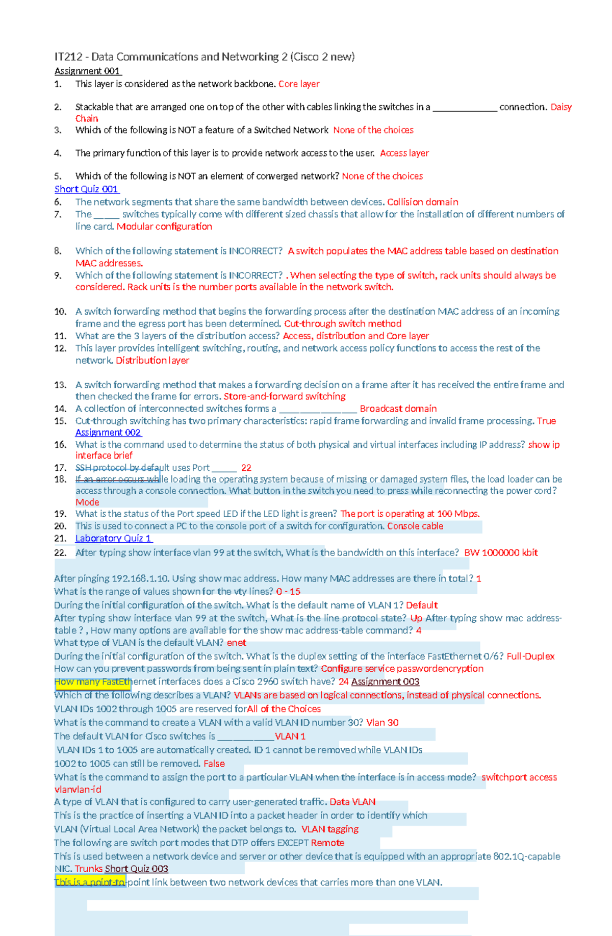 DATA Communications AND Networking 2 ALL Source - IT212 - Data ...