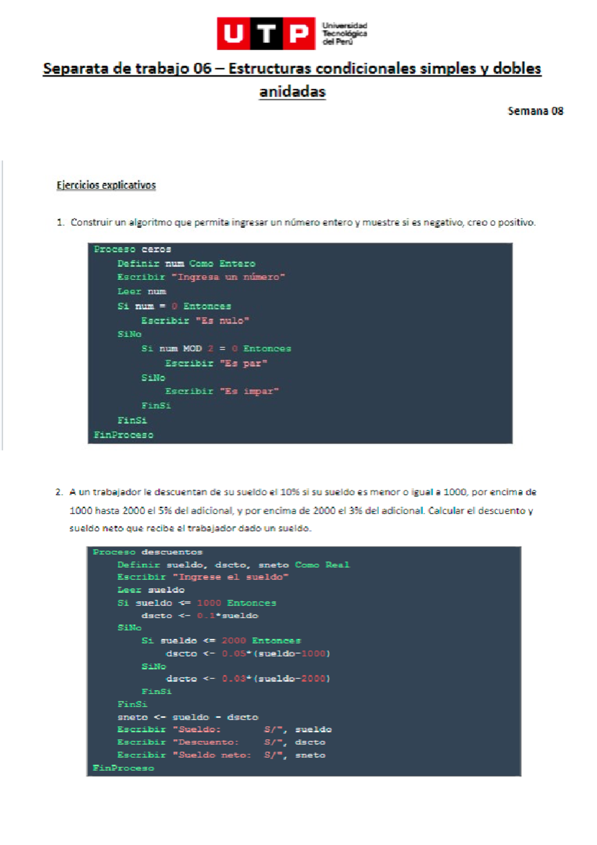 Separata de trabajo 06 – Estructuras condicionales simples y dobles - Principios de algoritmos ...