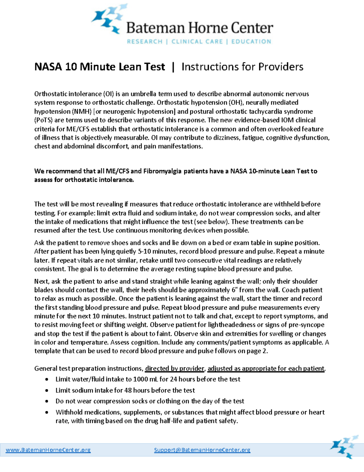 NASA Lean Test Instructions 1 - NASA 10 Minute Lean Test | Instructions ...