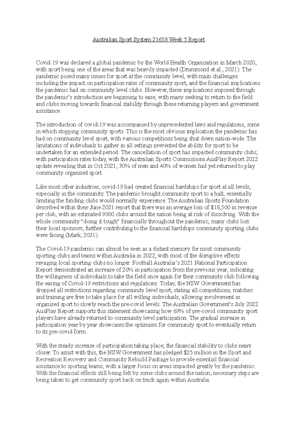 Aus. Sport System Week 5 Question B report - Australian Sport System ...