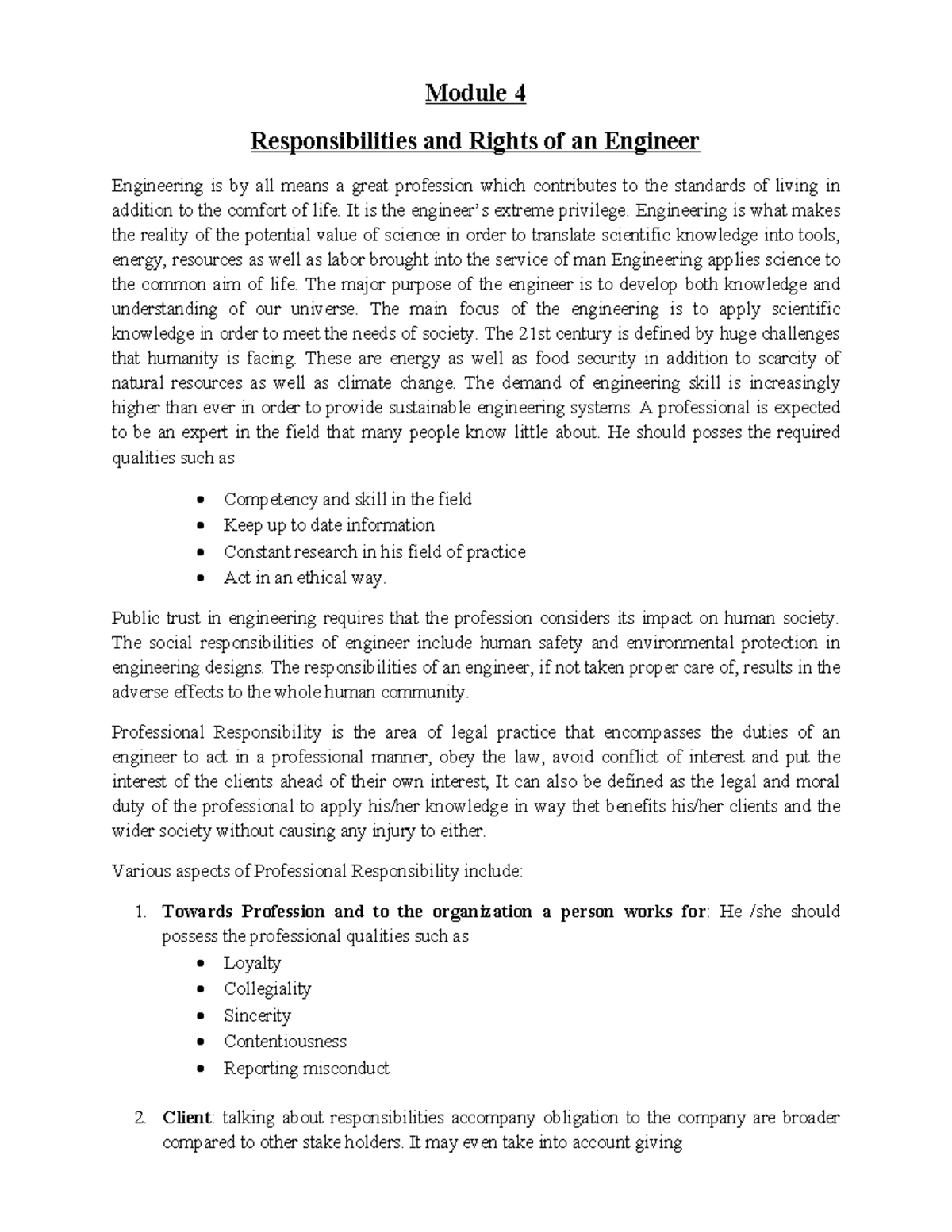 Module 4 - Work hard - Module 4 Responsibilities and Rights of an ...