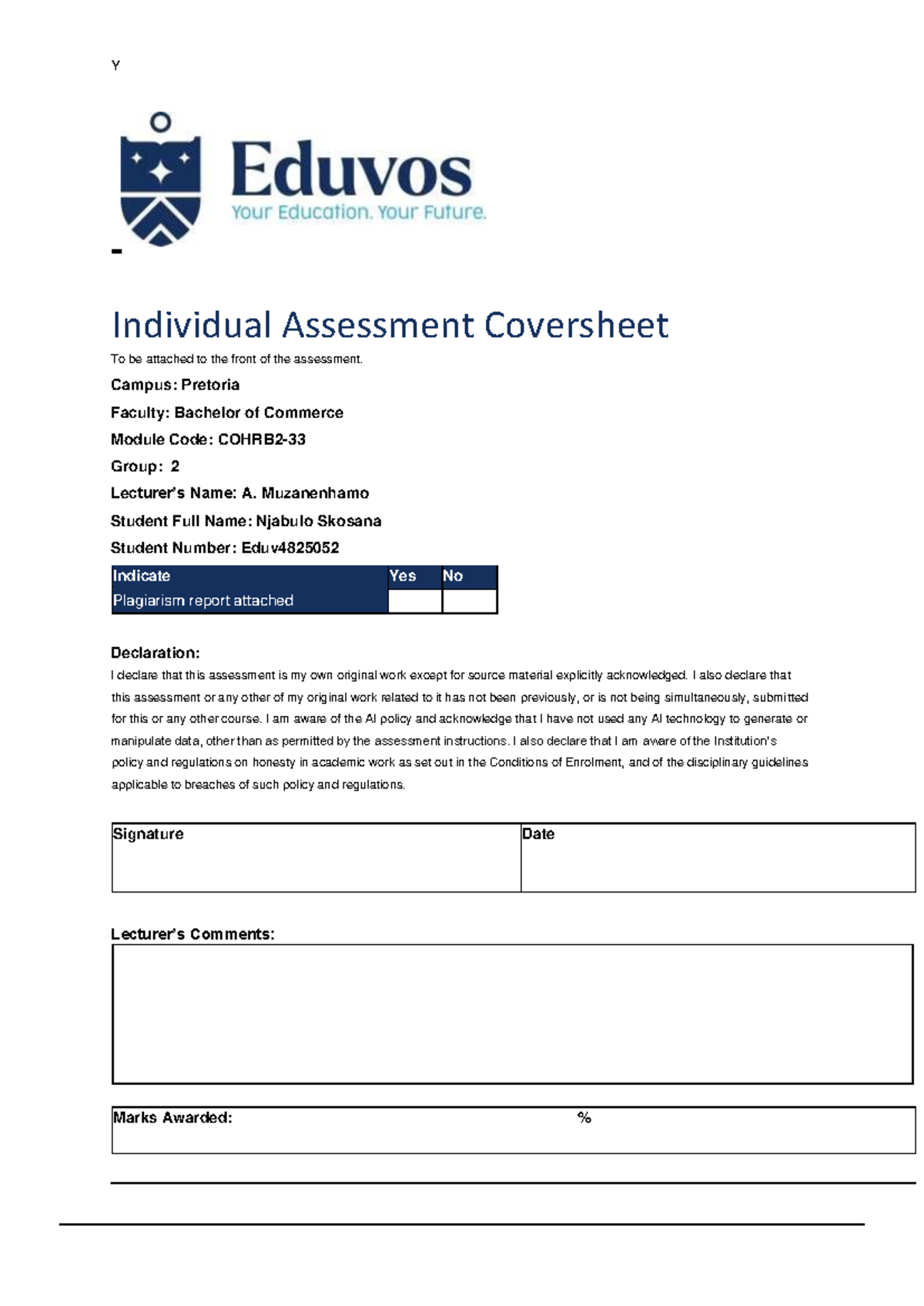 Hr-assignment - assignment - Individual Assessment Coversheet To be ...