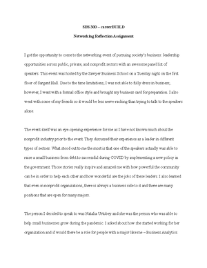 SBS 300 Networking Reflection Assignment - Part Two - SBS 300 – careerBUILD Networking ...