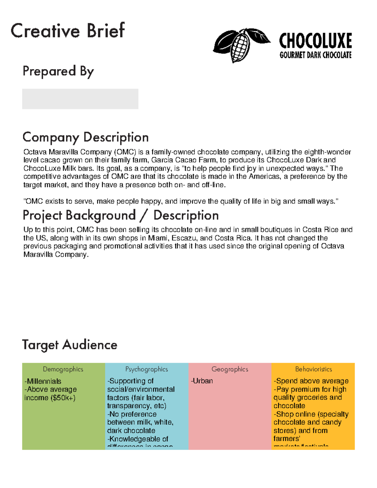 D375 Creative Brief Template - Creative Brief Prepared By Company ...