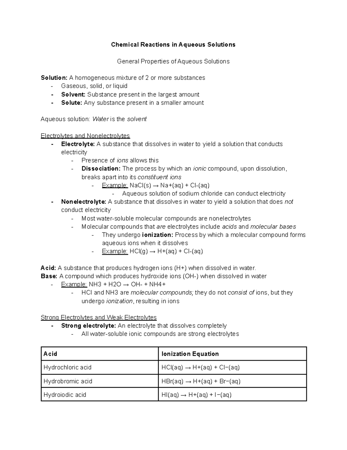 CHEM 1311 Chapter 9 Notes - Chemical Reactions in Aqueous Solutions ...