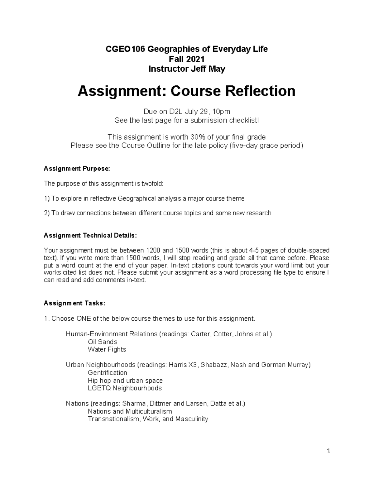 CGEO106 - Assignment - Course Reflection - Fall 2021 - CGEO106 ...