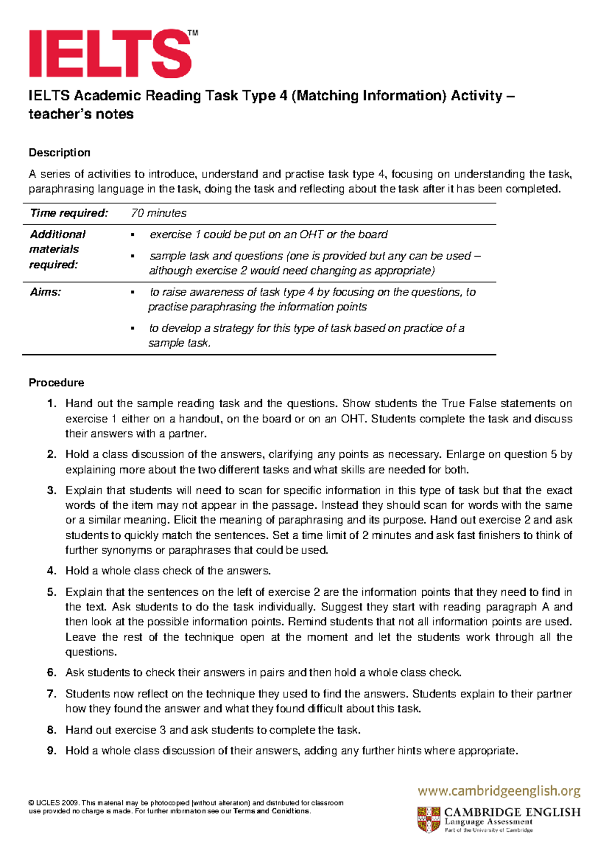 Ielts academic reading task type 4 matching information activity ...