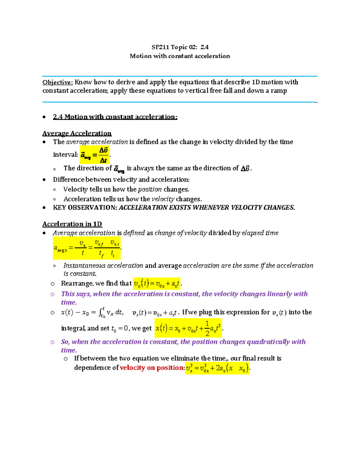 Topic 02 worksheet - SP211 Topic 02: 2. Motion with constant ...