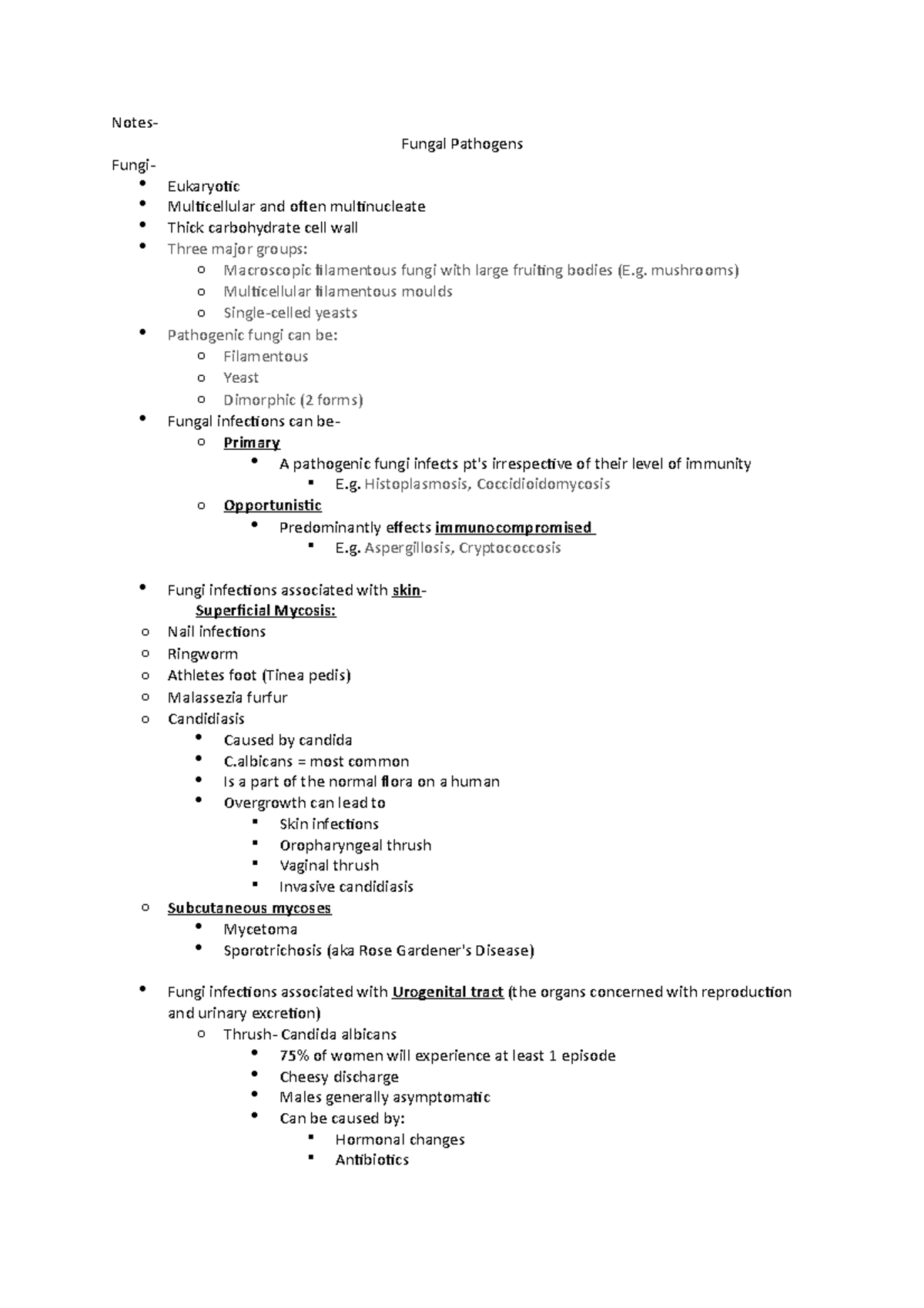 Fungal Pathogens - Clinical science- microbiology - Notes- Fungal ...