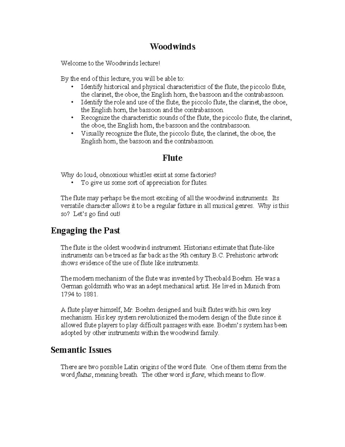 Module 2 Wood Wind Instruments Lecture - Woodwinds Welcome to the ...