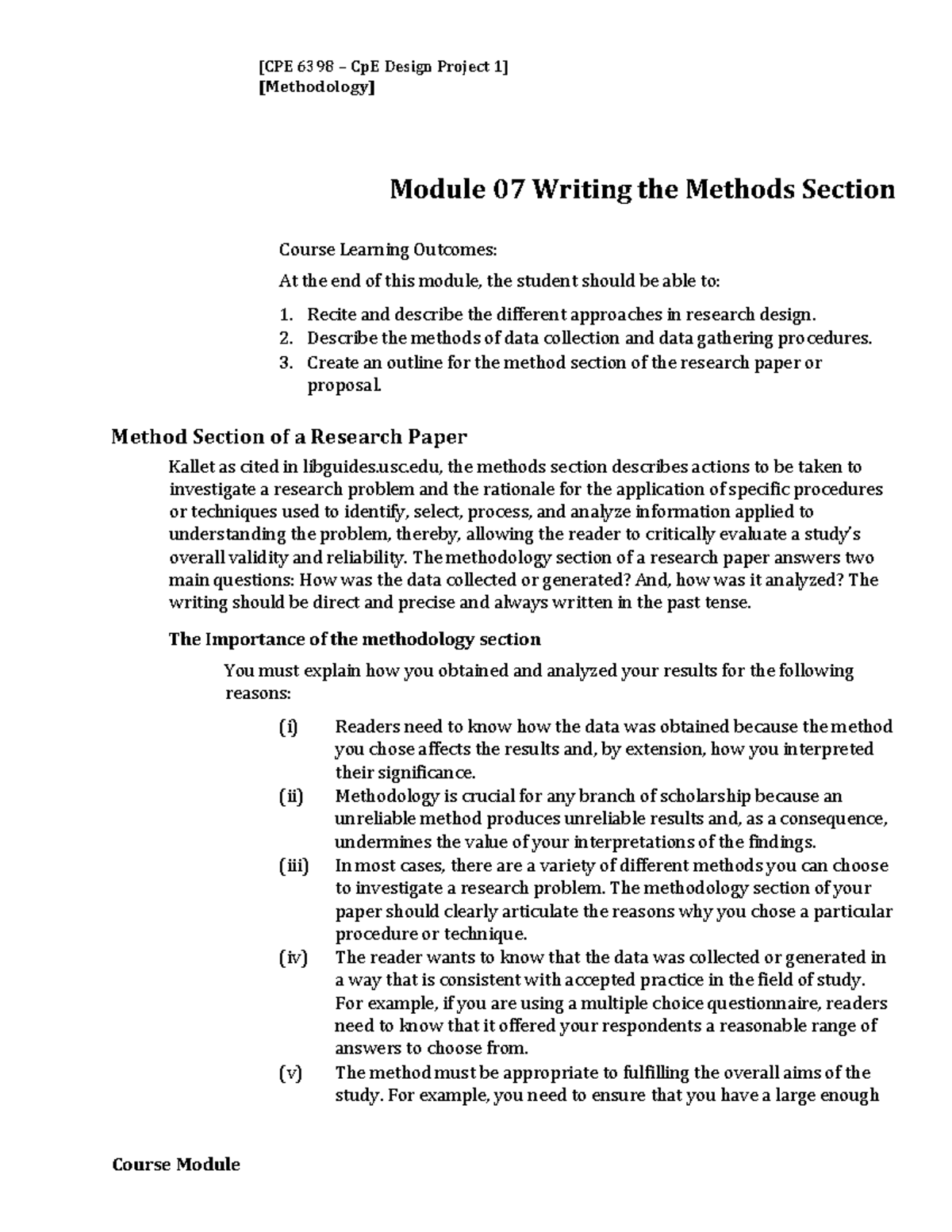 W8 Module 7 Methodology - [Methodology] Module 07 Writing the Methods ...