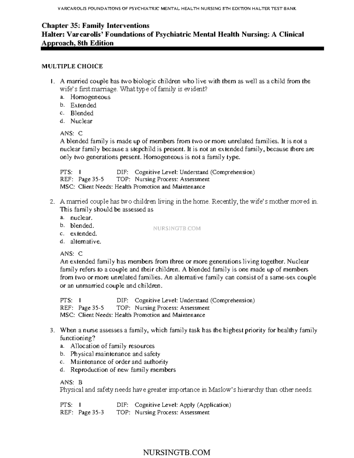 C35 family interventions test bank - NURSINGTB Chapter 35: Family ...