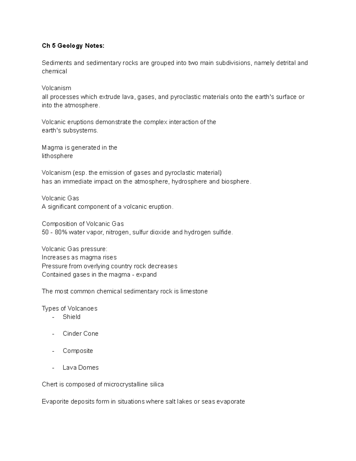 Ch5 Geology Notes - Ch 5 Geology Notes: Sediments and sedimentary rocks ...