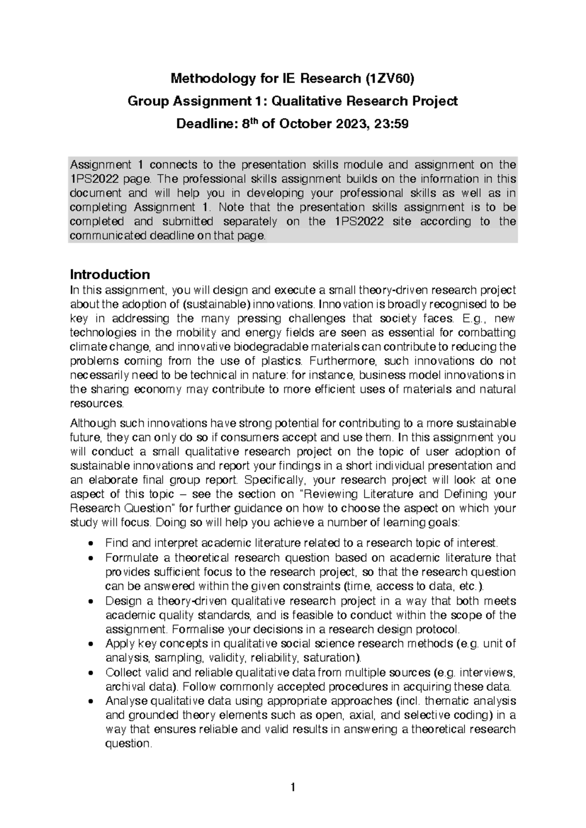 Assignment 1 2023-2024 - Methodology for IE Research (1ZV60) Group ...