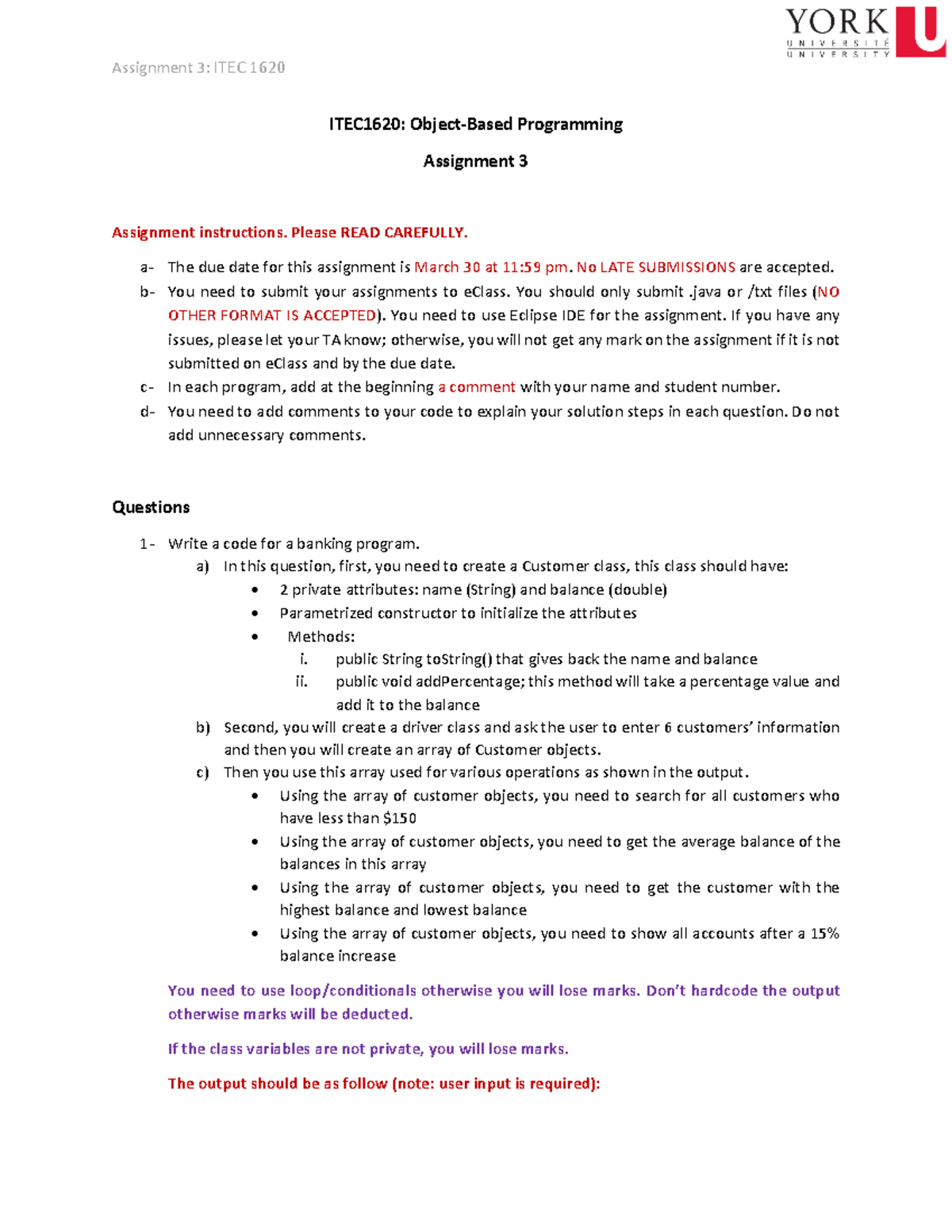 Blueprint of Assignment 3-ITEC1620 - Ap/Itec 1620 - Yorku - Studocu