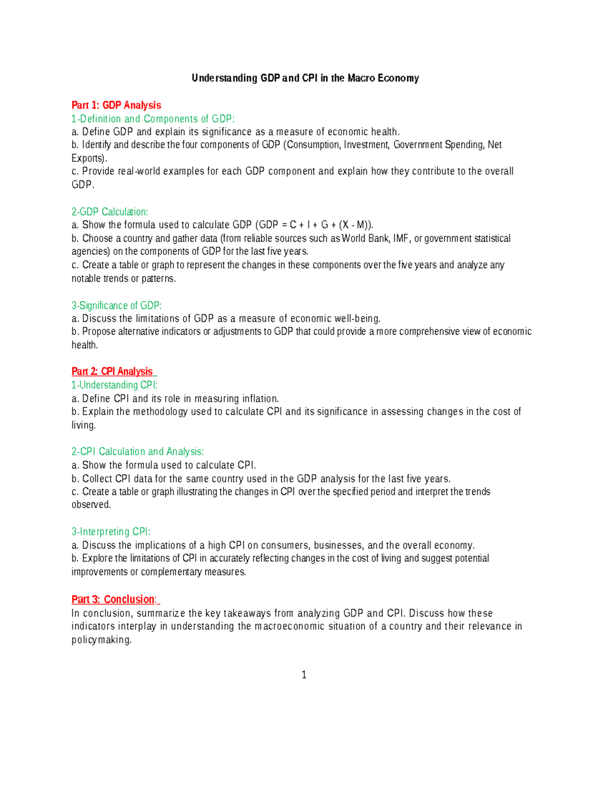 The Assignment - ethical case study - Understanding GDP and CPI in the ...