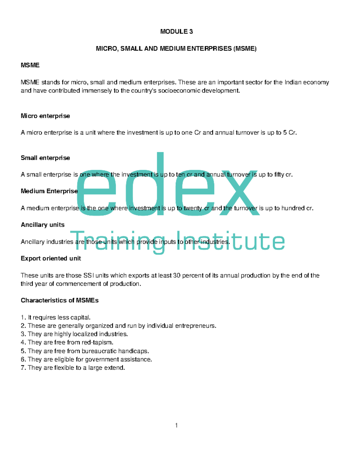 Entrepreneurship development module 3 - MODULE 3 MICRO, SMALL AND ...