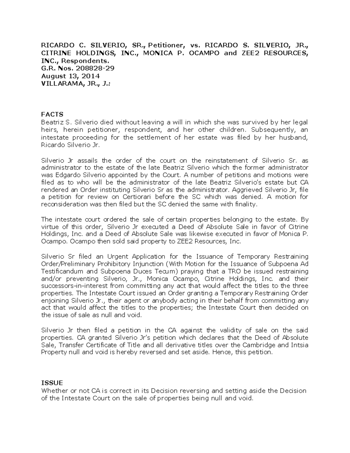 3. Silverio Sr v Silverio Jr - RICARDO C. SILVERIO, SR., Petitioner, vs ...