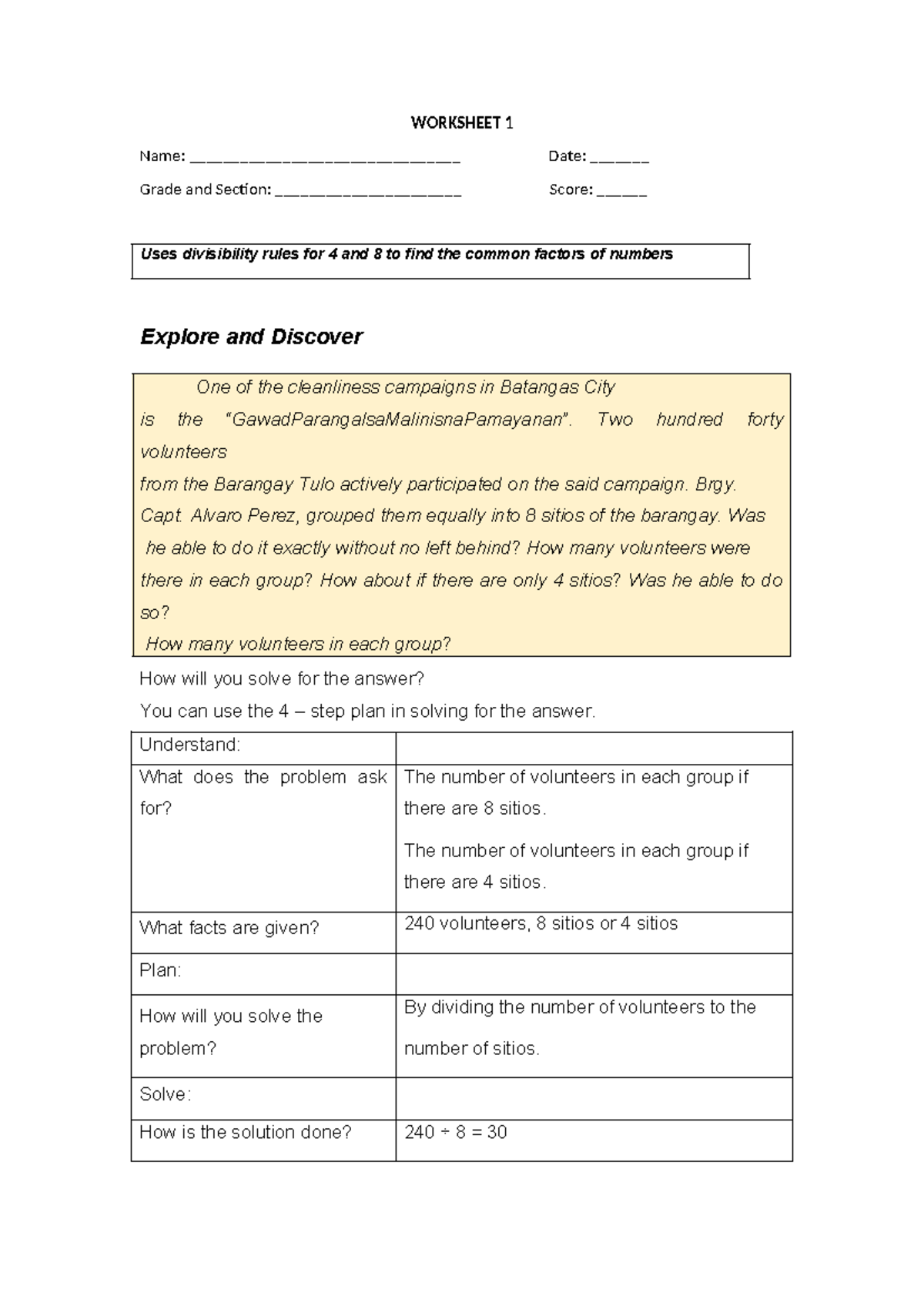 Worksheet MATH 5- Q1 - Summary BS Architecture - WORKSHEET 1 Name